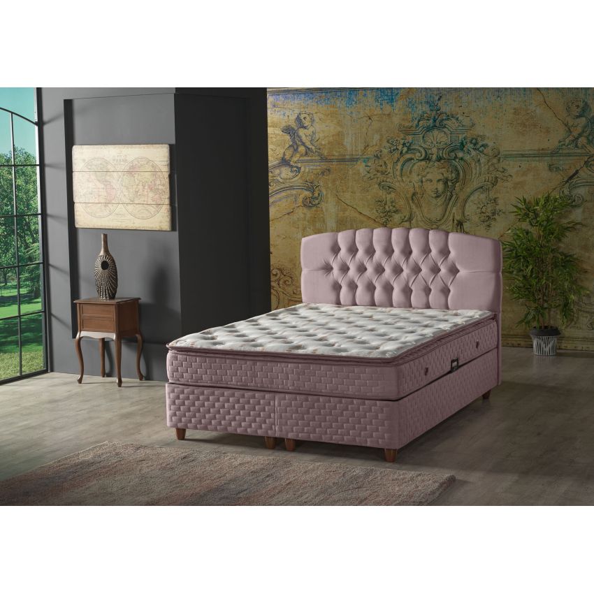 Pat armoni, 160x200 cm, tapitat, roz - VreiMobila.ro